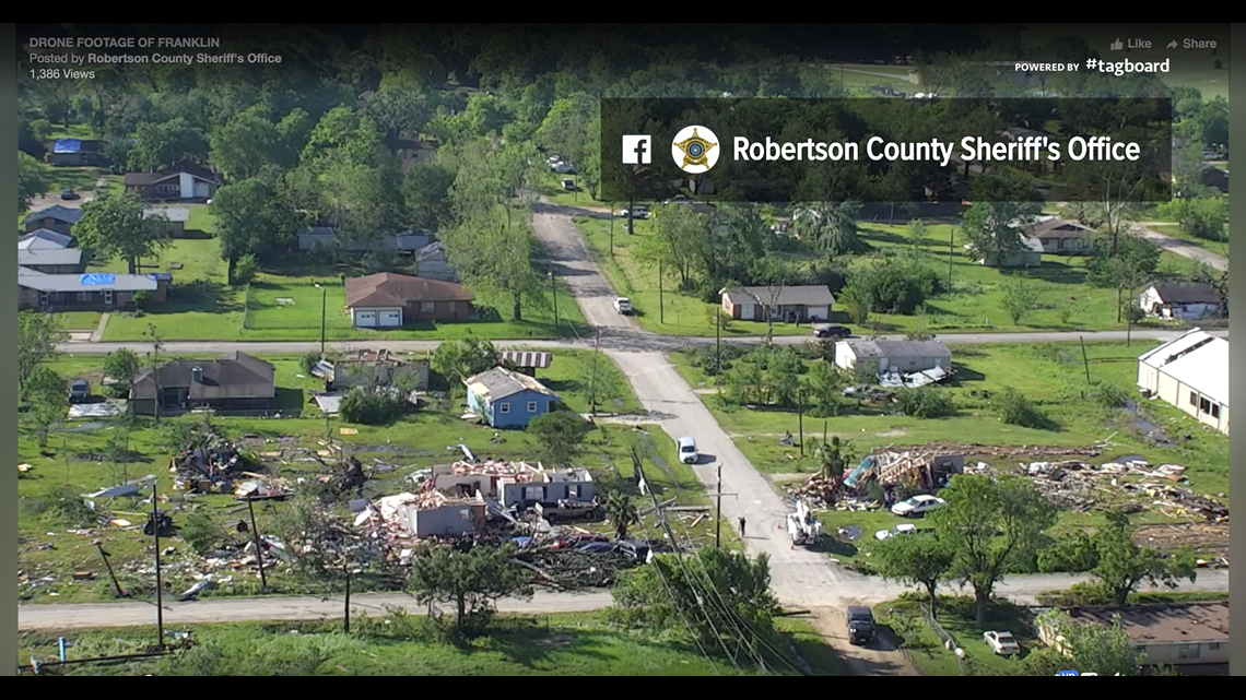 Drone footage shows homes decimated after Franklin tornado | kagstv.com