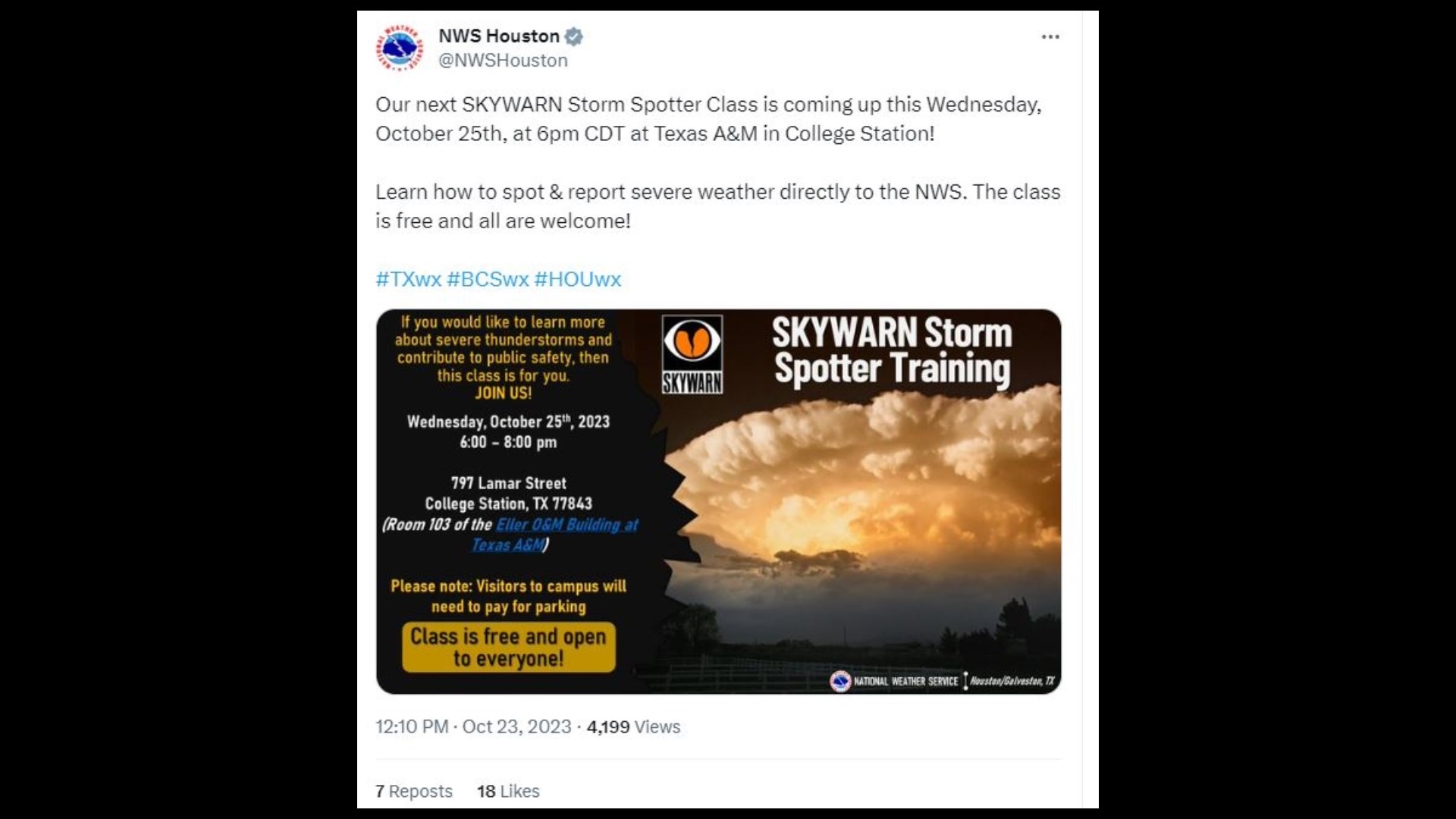 National Weather Service to Train the Public in Storm Spotting | kagstv.com