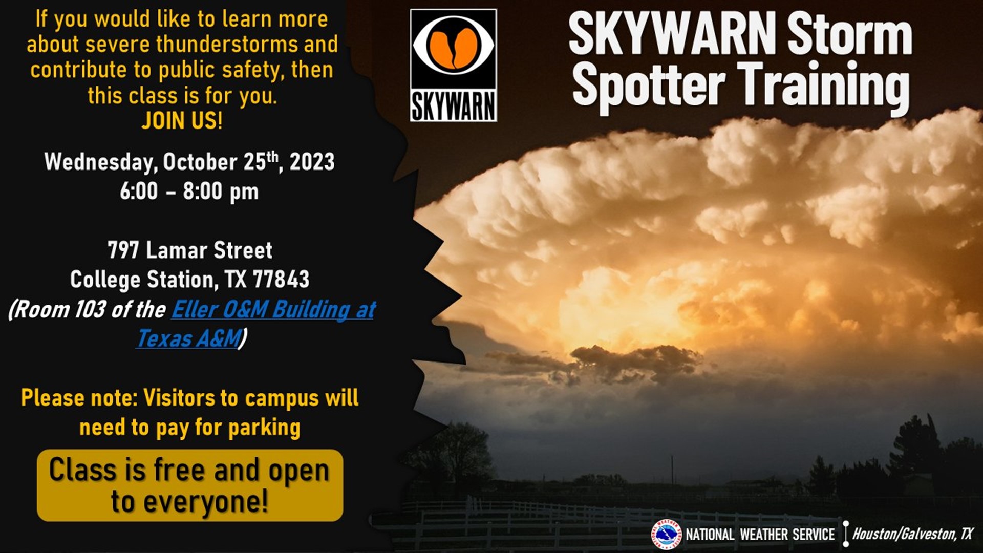 National Weather Service to Train the Public in Storm Spotting | kagstv.com