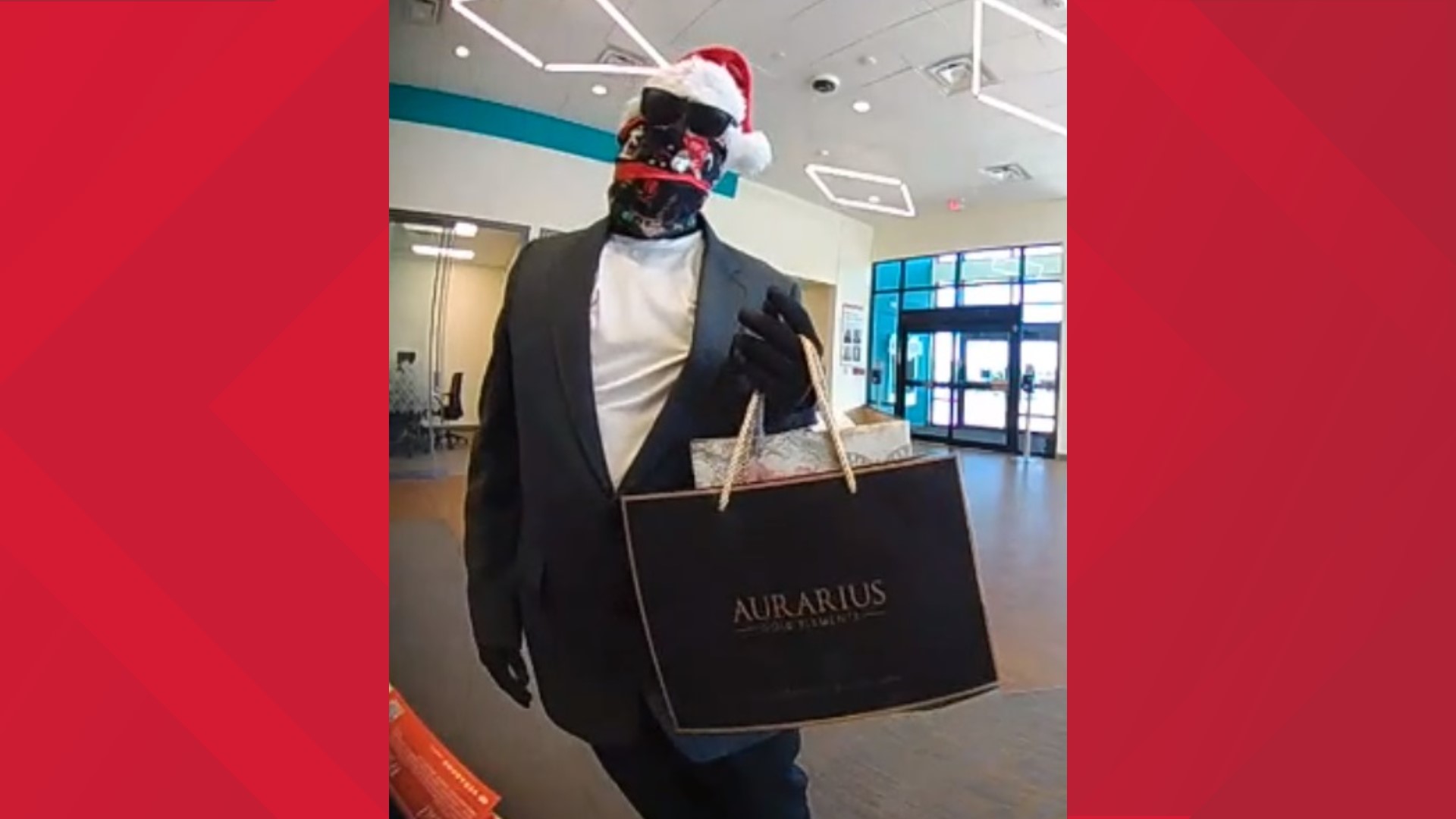 Vera Bank security footage shows suspect wearing Santa hat | kagstv.com