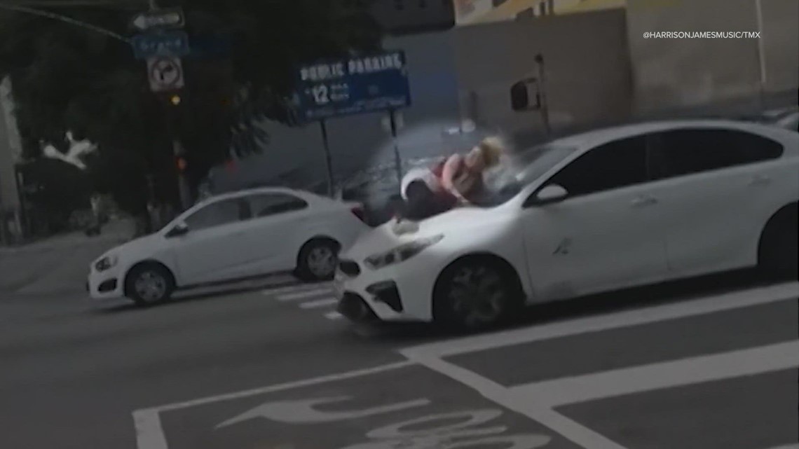 Video: Woman jumps on hood of car after thief steals dog | kagstv.com