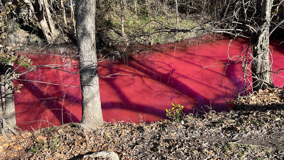 Richardson, Texas creek turns red after soap spill | kagstv.com